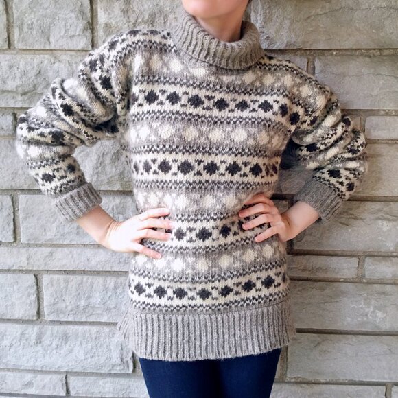 Vintage | Sweaters | Vintage Wool Patterned Fair Isle Knit Turtleneck ...